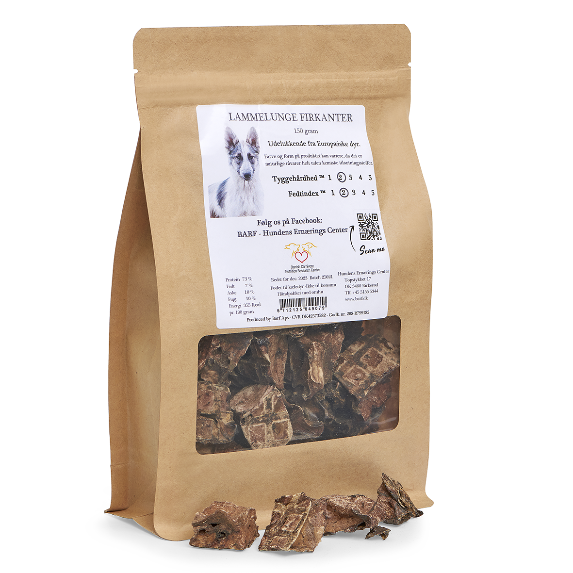 Lamme lunge firkanter 150 gram - Lam - Carnitreats.dk